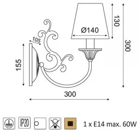 ACA DECOR Nástěnné svítidlo ZIZEL max. 60W/E14/230V/IP20