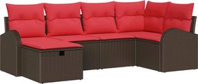 Set pohovek 6 ks 6-Počet míst Hnědá a červená polyratan 3359083