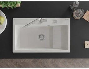 Mexen Omar, 1-komorový granitový dřez 800x480x210 mm, chromový sifon, bílá, 6520801005-20