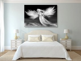 Obraz podoba anděla v oblacích v černobílém provedení - 120x80 cm