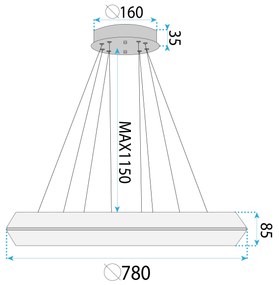Toolight Závěsné LED osvětlení E27 APP1769-CP 80 cm zlaté