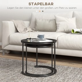 HOMCOM Sada 2 konferenčních stolků, kulatý odkládací stolek, stohovatelný stolek do obývacího pokoje, ložnice, předsíně, ocel, Ø43/35 cm, černý