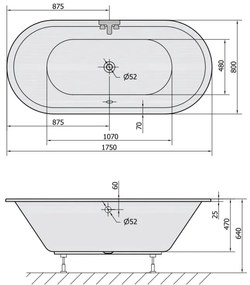 Polysan VIVA O oválná vana 175x80x47cm, bílá, 79119