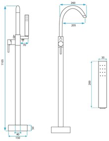 Volně stojící vanová baterie REA LUNGO titan