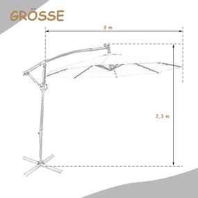 Costway Slunečník s LED solárním osvětlením otočný na zahradu Ø 300 cm, béžový