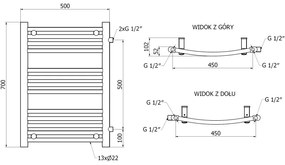 Mexen Ares, topné těleso 700 x 500 mm, 286 W, boční pravé a spodní připojení, bílá, W102-0700-500-00-20-S