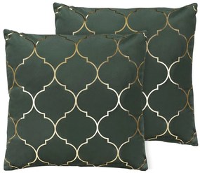 Sada 2 sametových polštářů s marockým vzorem 45 x 45 cm tmavě zelené ALYSSUM Beliani