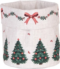Béžový bavlněný košík na pečivo se stromky Christmas Harmony - Ø 15*16 cm