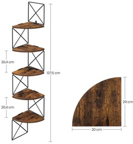 Rohová závěsná police VASAGLE 5 patrová, hnědá/černá