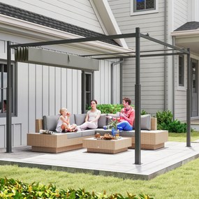 Pergola cca 3x3 m Volně stojící zastřešení terasy s posuvnou střechou, magnetická podložka, 8 cm sloupek odolný proti UV záření