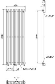 Mexen Kansas designový radiátor 1200 x 420 mm, 975 W, Černá - W204-1200-420-00-70