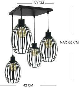 Light for home - Závěsné svítidlo 7001/PK4LCZ FIORDA, 4xE27/60W, černá struktura, 4xE27/60W, Černá