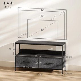 HOMCOM TV skříňka Lowboard se 2 zásuvkami, otevřeným prostorem, pro televizory do 47 palců, 98 x 29 x 56 cm, černá + tmavě šedá
