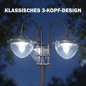 Outsunny solární světlo zahradní světlo 3-hlavová lampa s podstavcem květináče, vodotěsné, nerezová ocel, 60x55x189cm| Aosom