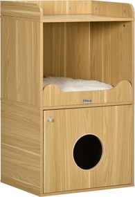 PawHut Kočičí záchodová skříňka, kabinet na kočičí záchod, 3 úrovně, oddělení uzavřené dveřmi, 1 polštář, 60 x 45 x 103 cm | Aosom