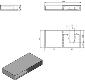 Sapho Sapho, MORIAN umyvadlová skříňka 100x14x48cm, dub černý, pravá, MR126