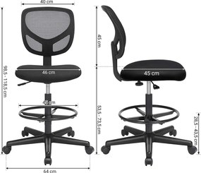 Síťová kancelářská židle, otočná židle s výškou sedáku 55-75 cm, černá