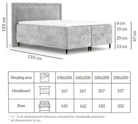 Světle šedá boxspring postel s úložným prostorem 180x200 cm Voyage – Maison de Rêve