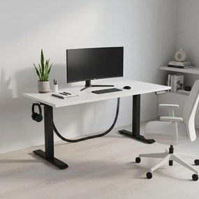 Výškově nastavitelný stůl OfficeTech C, 160 x 80 cm, černá podnož, bílá