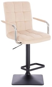 LuxuryForm Barová židle VERONA VELUR na černé hranaté základně - krémová