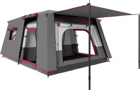 Rodinný stan Outsunny pro 4-6 osob - tunelový stan se 2 spacími zónami a přístřeškem, voděodolný 3000 mm, UV ochrana pro rybaření a turistiku, červený