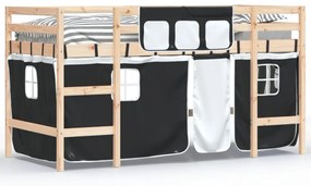 vidaXL Dětská patrová postel se závěsy bílá a černá 90x200 cm borovice
