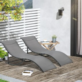 Outsunny sada 2 lehátek zahradní lehátka látková relaxační lehátka ergonomická hliníková Texteline tmavě šedá 165 x 61 x 63 cm | Aosom