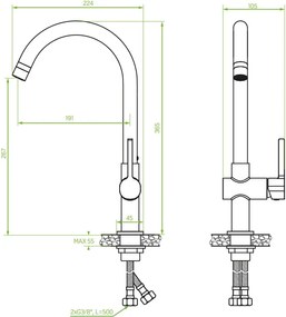Laveo Alita, dřezová baterie s výtokovým ramenem ve tvaru „U“, chromová, LAV-BVA_068D