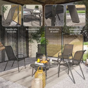 Outsunny Sada 4 Zahradních Židlí pro Exteriér Stohovatelné Terasové Židle s Prodyšnou Tkaninou Ocelový Rám Područky a Vysoké Opěradlo 54x71x93 cm Čer…