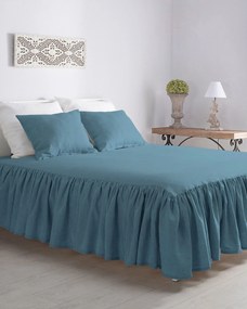 Přehoz Linen Frilly 160 x 210 cm šedomodrý