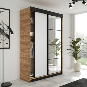 Posuvná skříň LAMARO - 138x205x59 - dub Craft zlatý a bílý