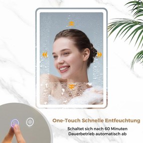 Costway Koupelnové zrcadlo s LED osvětlením a nástěnné zrcadlo – 70 × 50 × 3 cm