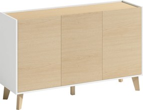 HOMCOM kuchyňské buffet, severský úložný nábytek, 3 dveře se soft-close, 6 přihrádek, přírodní vzhled dřeva a bílá