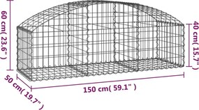 Klenutý gabionový koš 150 x 50 x 40/60 cm pozinkované železo 153452