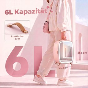 HOMCOM Minilednička na kosmetické produkty, nápoje a občerstvení, přenosná, se svítícím zrcátkem, tichý provoz, 6L, růžová