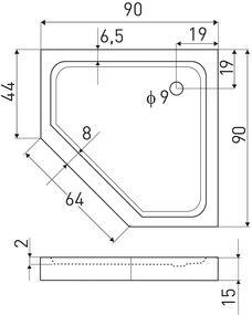 Novoterm Pětiúhelníková akrylátová sprchová vanička NV-Glasgow 90x90 bílá, vysoká