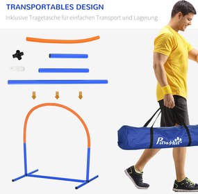 Výcviková sada PawHut pro psy agility 4-dílná sada s přenosnou taškou Blue Orange 88 x 64 x 95 cm pro efektivní výcvik a zábavu psů