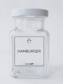 Samolepka na kořenky HAMBURGER průhledná 5 × 5 cm základní písmo