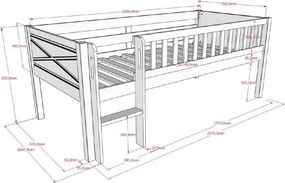 Bílá vyvýšená dětská postel z borovicového dřeva s roštem 90x200 cm Scott – Vipack
