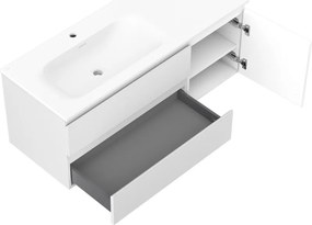 Mexen Orio, koupelnová skříňka 120 cm s umyvadlem Vela vlevo, 2S, 1D, bílá matná, 91A13-12047-3-BBFFFF01-W23L01