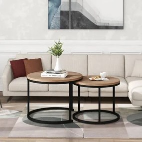 Aosom Kulatý konferenční stolek 2dílná sada, skládací příruční stolky z MDF s kovovým rámem, úsporný design, Velký stůl: 50 x 70,5 cm, Malý stůl: 45,…