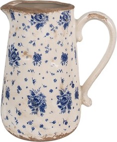 Béžový keramický džbán s modrými růžemi Blue Rose L - 21*15*23 cm
