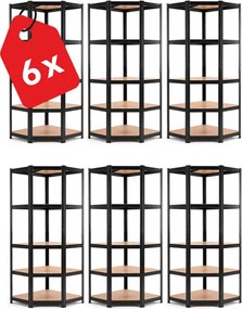Regál 180x90x40 cm rohový lakovaný 5-policový, nosnost 875 kg - černý - 6ks