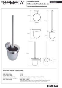 Bemeta Design OMEGA: WC štětka, na pověšení, sklo, černá -