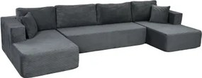 HOMCOM Modulární U-sedačka pro 4 osoby, 2 otoman, 2-místná pohovka, 6 polštářů, bez montáže, 369 x 152 x 78 cm, šedá