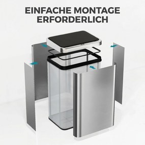 HOMCOM Senzorový koš na odpadky 40L, nerezová ocel, automatický odpadkový koš s víkem s funkcí tichého zavírání, pohybový senzor, 35,5 x 26 x 55 cm, …