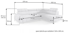 Sedací souprava MEDIOLA | 279x202 | rozkládací + úložný prostor | VÝBĚR LÁTEK