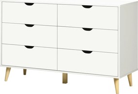 HOMCOM zásuvkový komoda s 6 zásuvkami pro kuchyň, ložnici, obývací pokoj, studium - moderní styl, systém proti převrhnutí 120x40x76 cm bílá | Aosom