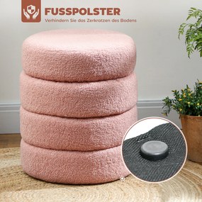 HOMCOM Taburet, kulatý, teddy fleece, do 120 kg, Φ40x45H cm, růžová