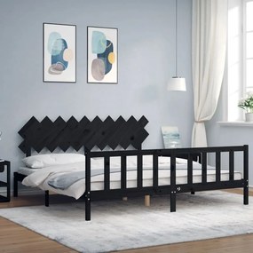 Rám postele s čelem černý 200 x 200 cm masivní dřevo 3193490